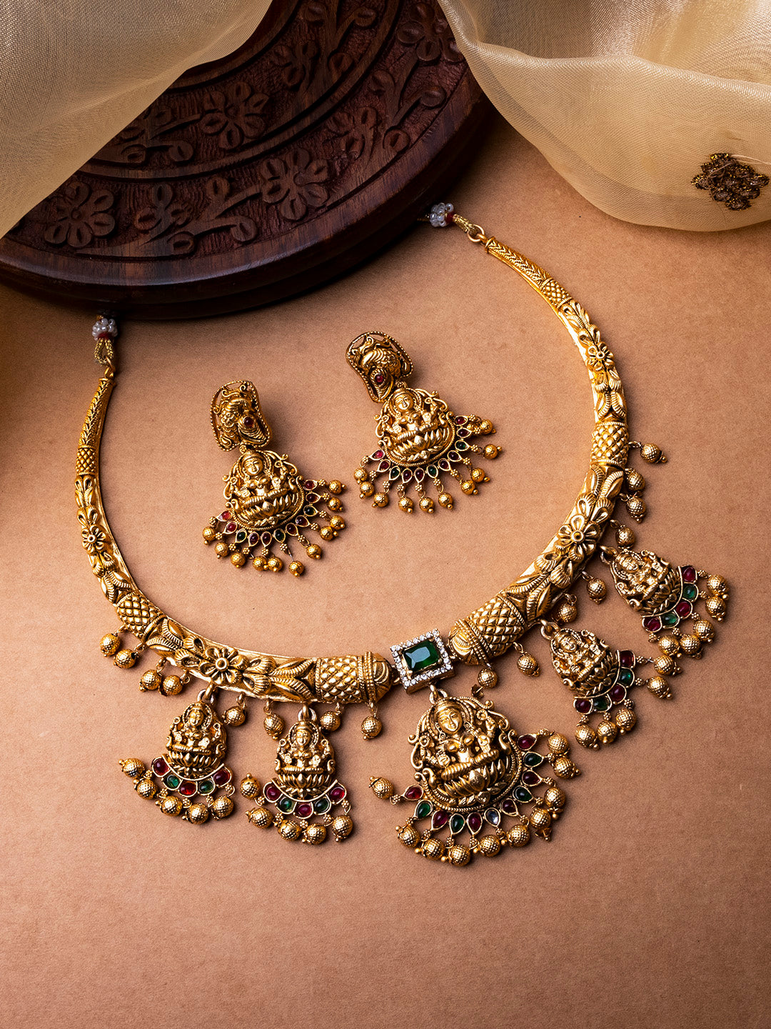 Unique Hansli Style Temple Necklace Set – StileAdda